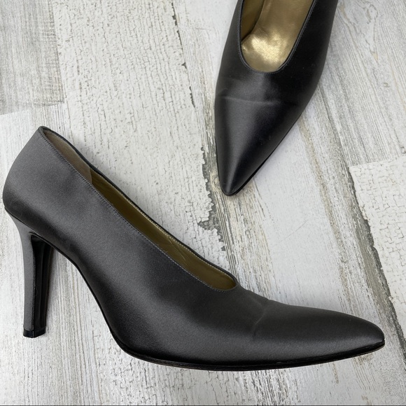 Yves Saint Laurent | Shoes | Ysl Vintage 8s 90s Dark Grey Satin Heels ...